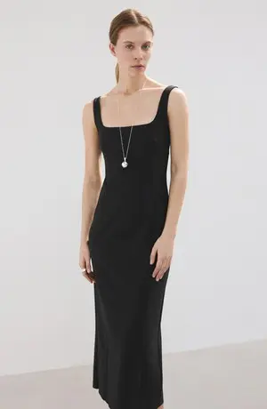 Mango Sleeveless Midi Dress With Square Neckline And Slit