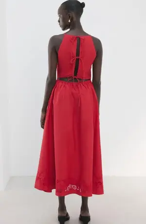 Mango Embroidered Cotton Maxi Dress With Cut-out Detail