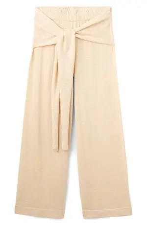 Mango Wide Leg Knit Pants With Knotted Sash