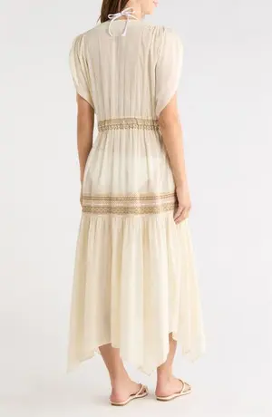 Ramy Brook Audra Lace Trim Tie Front Cover-up Dress