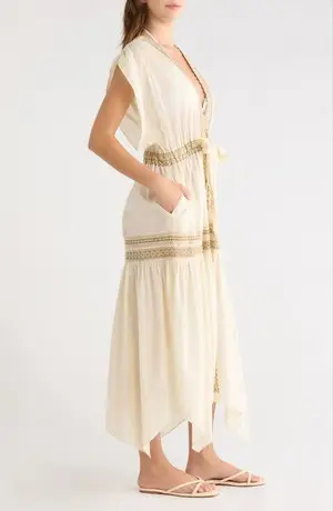 Ramy Brook Audra Lace Trim Tie Front Cover-up Dress