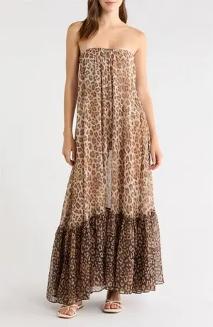 Ramy Brook Katrina Sheer Strapless Cover-up Dress - Light Leopard