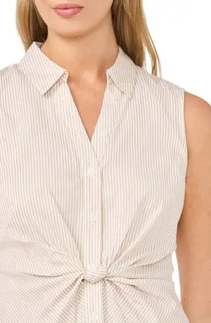 Halogen Twist Front Sleeveless Shirt - Pebble