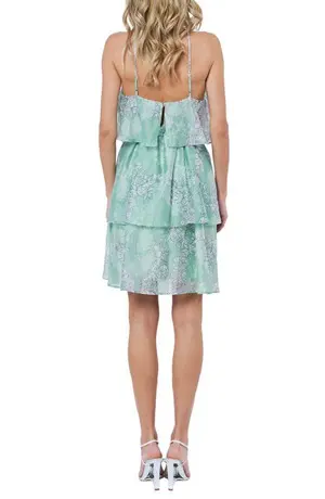 CIEBON Kaia Tiered Printed Halter Minidress