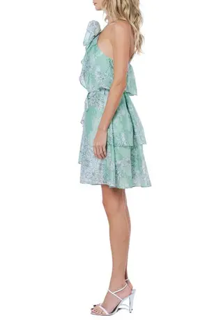 CIEBON Kaia Tiered Printed Halter Minidress