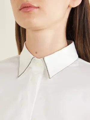 Brunello Cucinelli Embellished Cotton-blend Shirt - White