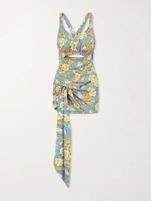 Rabanne Floral-print Stretch-jersey Playsuit With Tie Detail - Multi