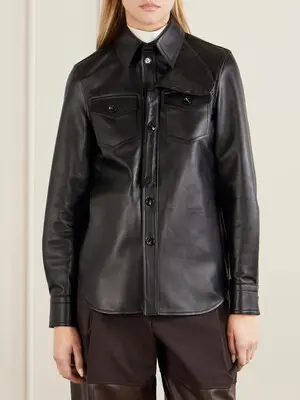 Bottega Veneta Leather Shirt With Intrecciato Trim