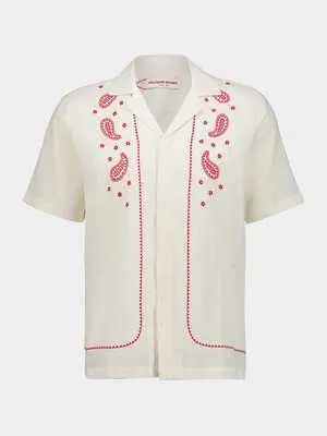 Orlebar Brown White Sand Maitan Embroidered Shirt - Red
