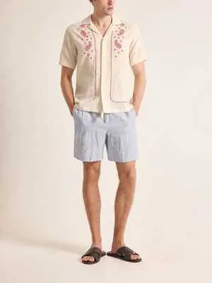 Orlebar Brown White Sand Maitan Embroidered Shirt - Red