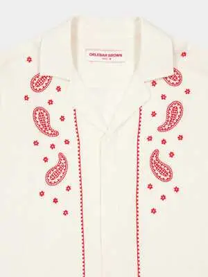 Orlebar Brown White Sand Maitan Embroidered Shirt - Red