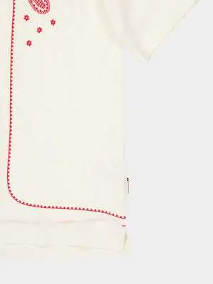 Orlebar Brown White Sand Maitan Embroidered Shirt - Red