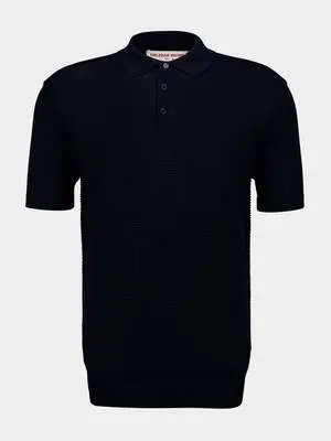Orlebar Brown Night Iris Burnham Knit Polo Shirt - Blue