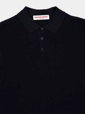 Orlebar Brown Night Iris Burnham Knit Polo Shirt - Blue