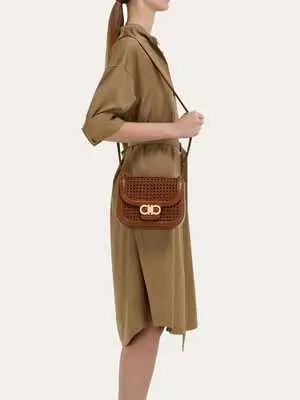 FERRAGAMO Woven Gancini Crossbody Mini Bag - Brown