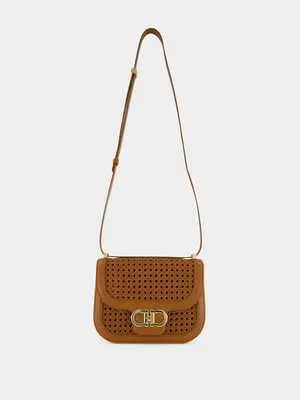FERRAGAMO Woven Gancini Crossbody Mini Bag - Brown