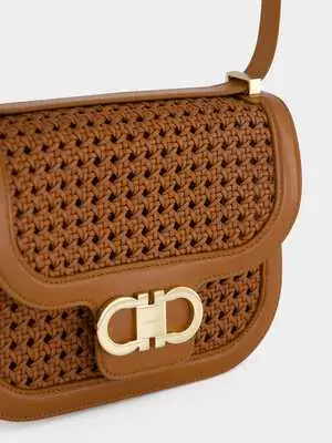 FERRAGAMO Woven Gancini Crossbody Mini Bag - Brown