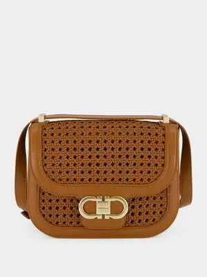 FERRAGAMO Woven Gancini Crossbody Mini Bag - Brown
