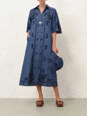 Zimmermann Railway Aster Embroidered Midi Dress - Blue