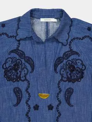 Zimmermann Railway Aster Embroidered Midi Dress - Blue
