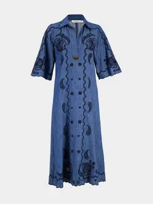 Zimmermann Railway Aster Embroidered Midi Dress - Blue