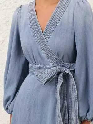 Zimmermann Skylark Indra Denim Midi Dress - Blue