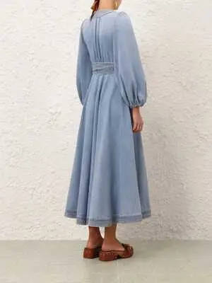Zimmermann Skylark Indra Denim Midi Dress - Blue