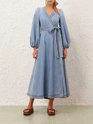 Zimmermann Skylark Indra Denim Midi Dress - Blue