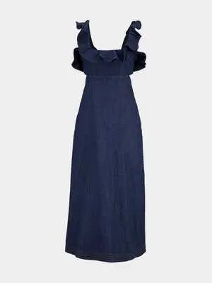 Zimmermann Ink Aster Denim Frill Midi Dress - Blue