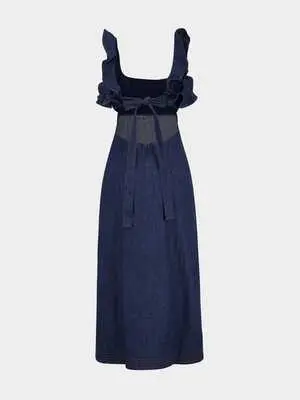 Zimmermann Ink Aster Denim Frill Midi Dress - Blue