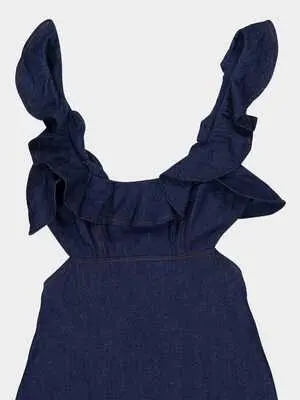Zimmermann Ink Aster Denim Frill Midi Dress - Blue