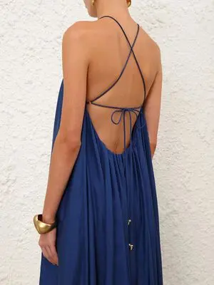 Zimmermann Dark Cobalt Aster Silk Maxi Dress