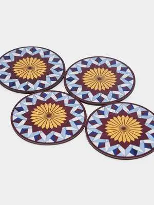 La DoubleJ Lotus Of Life Cork Coasters Set Of 4 - Blue