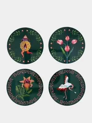 La DoubleJ Flora & Fauna Cork Coaster Set Of 4 - Green