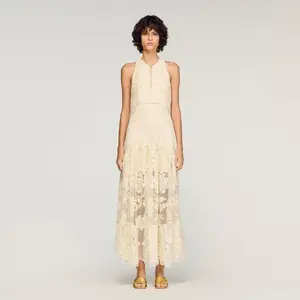 Sandro Floral Guipure Lace Maxi Dress - Vanilla