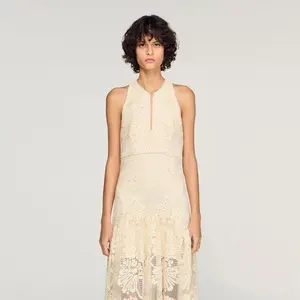 Sandro Floral Guipure Lace Maxi Dress - Vanilla