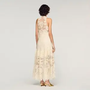 Sandro Floral Guipure Lace Maxi Dress - Vanilla