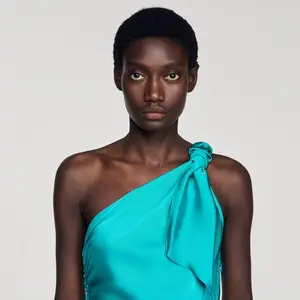 Sandro Satin-effect Maxi Dress With Asymmetrical Cutout And Knot Detail