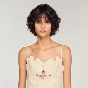 Sandro Guipure Lace Midi Dress With Bustier Top And Peplum Skirt