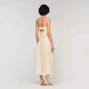 Sandro Guipure Lace Midi Dress With Bustier Top And Peplum Skirt