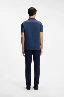 BOSS Mercerized-cotton Polo Shirt With Zipper Placket - Light Blue