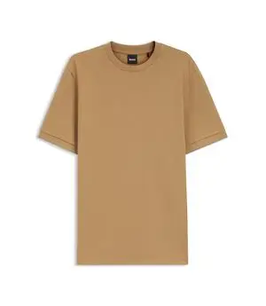 BOSS Structured Cotton T-shirt With Cuff Stripes - Beige