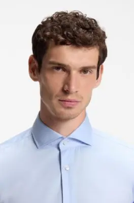 BOSS Slim-fit Shirt Crafted From A Wrinkle-resistant Cotton Blend - Light Blue