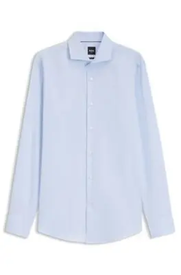 BOSS Slim-fit Shirt Crafted From A Wrinkle-resistant Cotton Blend - Light Blue