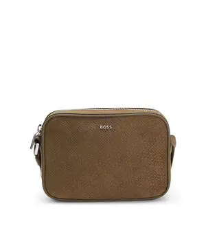 BOSS Monogram Suede Crossbody Bag - Khaki