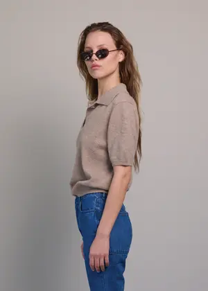 TT STUDIOS Dakota Cashmere Polo Shirt With Short Sleeves - Sand