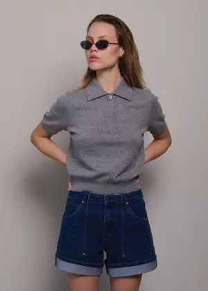 TT STUDIOS Dakota Cashmere Short Sleeve Polo Shirt - Stone