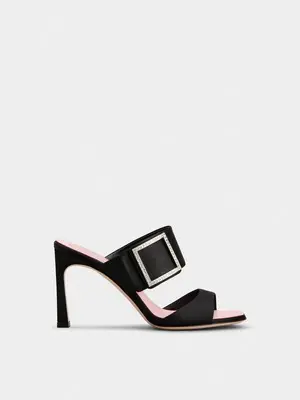 ROGER VIVIER Trompette Satin Mules With Crystal Buckle - Black