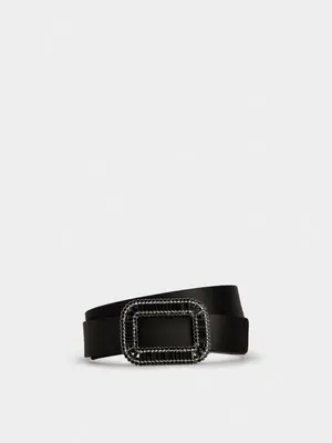 ROGER VIVIER Pilgrim Crystal Embellished Satin Belt - Black