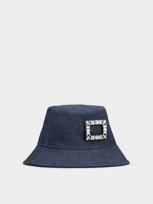 ROGER VIVIER Denim Bucket Hat With Crystal Buckle